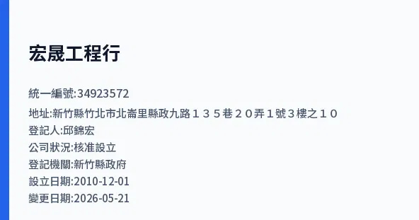 宏晟工程行的照片-統編 34923572(新竹縣) 公司登記資料與營業項目詳細圖表