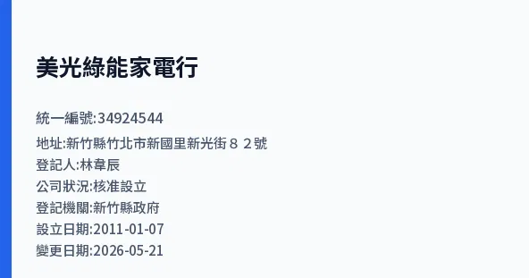 美光綠能家電行的照片-統編 34924544(新竹縣) 公司登記資料與營業項目詳細圖表
