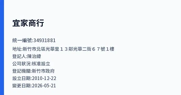 宜家商行的照片-統編 34931881(新竹市) 公司登記資料與營業項目詳細圖表