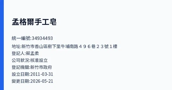 孟格爾手工皂的照片-統編 34934493(新竹市) 公司登記資料與營業項目詳細圖表