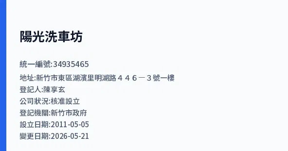 陽光洗車坊的照片-統編 34935465(新竹市) 公司登記資料與營業項目詳細圖表