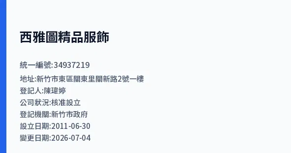 西雅圖精品服飾的照片-統編 34937219(新竹市) 公司登記資料與營業項目詳細圖表