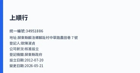 上順行的照片-統編 34951886(屏東縣) 公司登記資料與營業項目詳細圖表