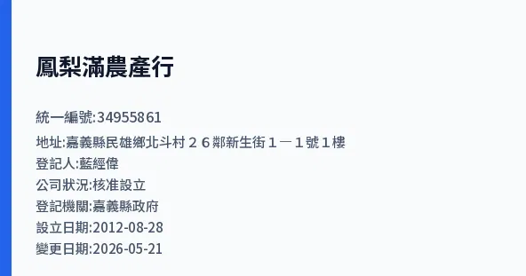 鳳梨滿農產行的照片-統編 34955861(嘉義縣) 公司登記資料與營業項目詳細圖表