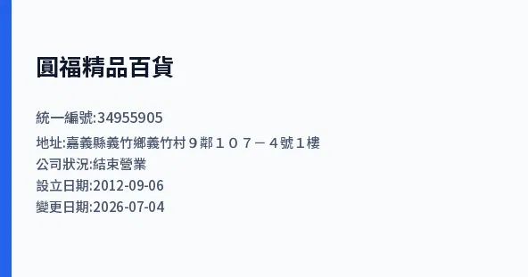 圓福精品百貨的照片-統編 34955905(嘉義縣) 公司登記資料與營業項目詳細圖表