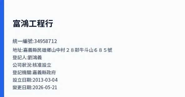 富鴻工程行的照片-統編 34958712(嘉義縣) 公司登記資料與營業項目詳細圖表