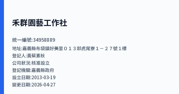 禾群園藝工作社的照片-統編 34958889(嘉義縣) 公司登記資料與營業項目詳細圖表