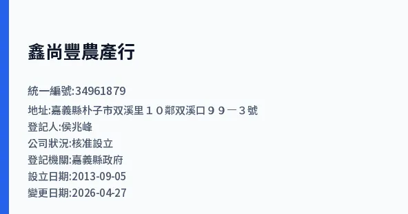 鑫尚豐農產行的照片-統編 34961879(嘉義縣) 公司登記資料與營業項目詳細圖表