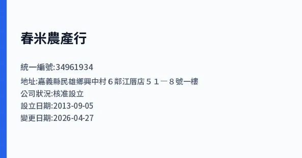 春米農產行的照片-統編 34961934(嘉義縣) 公司登記資料與營業項目詳細圖表