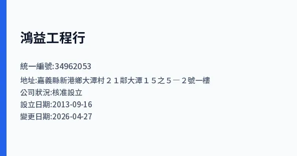 鴻益工程行的照片-統編 34962053(嘉義縣) 公司登記資料與營業項目詳細圖表
