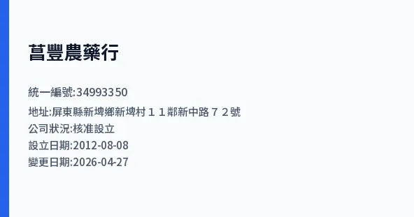 菖豐農藥行的照片-統編 34993350(屏東縣) 公司登記資料與營業項目詳細圖表