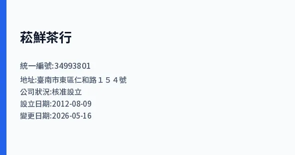 菘鮮茶行的照片-統編 34993801(臺南市) 公司登記資料與營業項目詳細圖表