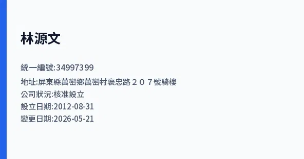 林源文的照片-統編 34997399(屏東縣) 公司登記資料與營業項目詳細圖表