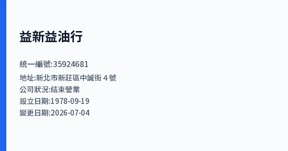 益新益油行的照片-統編 35924681(新北市) 公司登記資料與營業項目詳細圖表