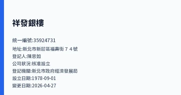 祥發銀樓的照片-統編 35924731(新北市) 公司登記資料與營業項目詳細圖表