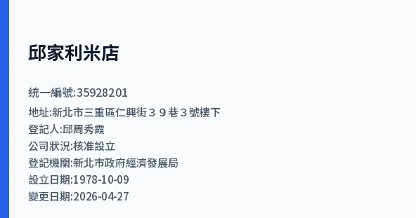 邱家利米店的照片-統編 35928201(新北市) 公司登記資料與營業項目詳細圖表
