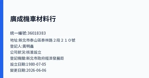 廣成機車材料行的照片-統編 36018383(新北市) 公司登記資料與營業項目詳細圖表