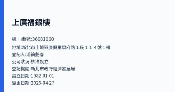 上廣福銀樓的照片-統編 36081060(新北市) 公司登記資料與營業項目詳細圖表