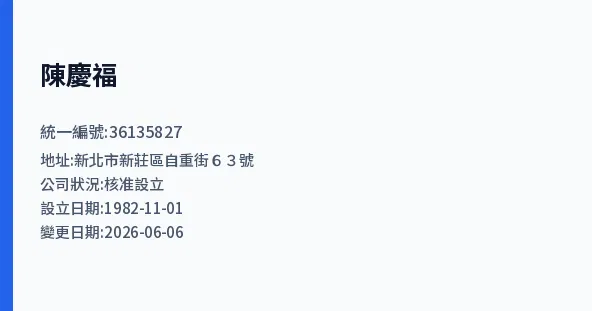 陳慶福的照片-統編 36135827(新北市) 公司登記資料與營業項目詳細圖表