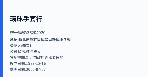 環球手套行的照片-統編 36204020(新北市) 公司登記資料與營業項目詳細圖表