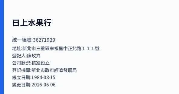 日上水果行的照片-統編 36271929(新北市) 公司登記資料與營業項目詳細圖表