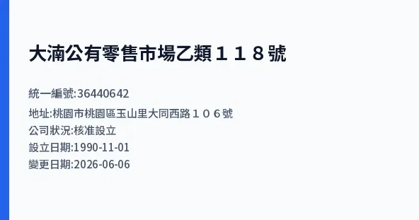 大湳公有零售市場乙類118號的照片-統編 36440642(桃園市) 公司登記資料與營業項目詳細圖表