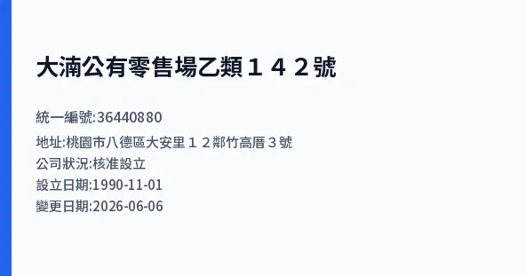 大湳公有零售場乙類142號的照片-統編 36440880(桃園市) 公司登記資料與營業項目詳細圖表
