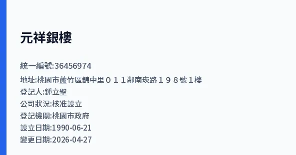 元祥銀樓的照片-統編 36456974(桃園市) 公司登記資料與營業項目詳細圖表