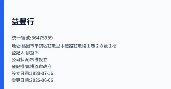 益豐行的照片-統編 36475959(桃園市) 公司登記資料與營業項目詳細圖表