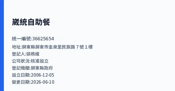 崴統自助餐的照片-統編 36625654(屏東縣) 公司登記資料與營業項目詳細圖表