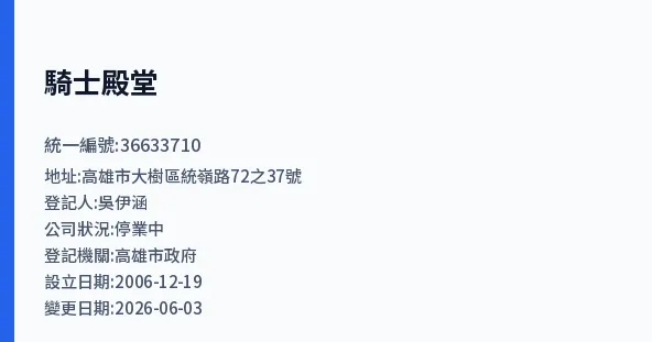 騎士殿堂的照片-統編 36633710(高雄市) 公司登記資料與營業項目詳細圖表