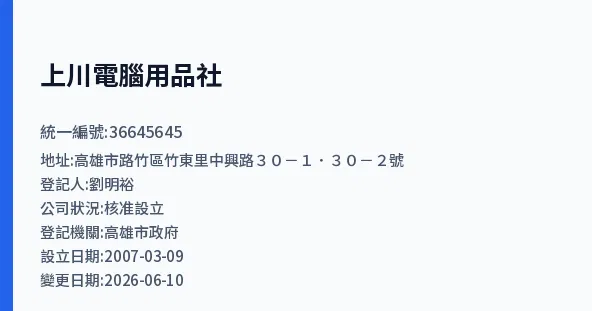 上川電腦用品社的照片-統編 36645645(高雄市) 公司登記資料與營業項目詳細圖表
