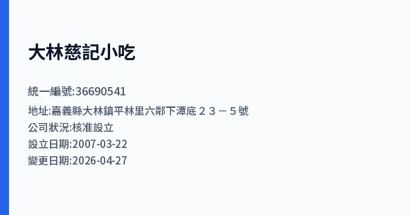 大林慈記小吃的照片-統編 36690541(嘉義縣) 公司登記資料與營業項目詳細圖表