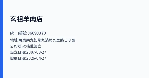玄祖羊肉店的照片-統編 36693370(屏東縣) 公司登記資料與營業項目詳細圖表