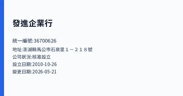 發進企業行的照片-統編 36700626(澎湖縣) 公司登記資料與營業項目詳細圖表