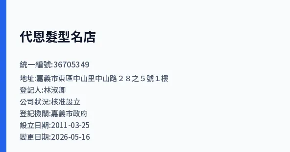 代恩髮型名店的照片-統編 36705349(嘉義市) 公司登記資料與營業項目詳細圖表