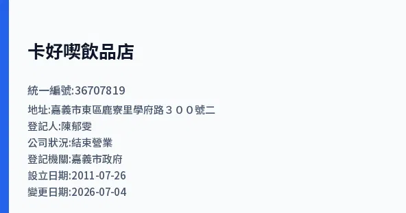 卡好喫飲品店的照片-統編 36707819(嘉義市) 公司登記資料與營業項目詳細圖表