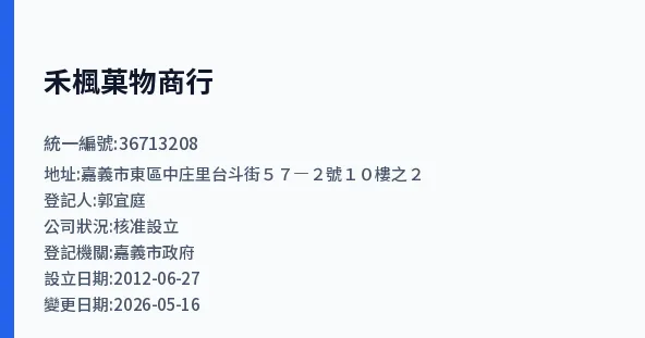 禾楓菓物商行的照片-統編 36713208(嘉義市) 公司登記資料與營業項目詳細圖表