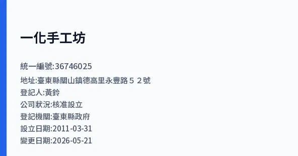 一化手工坊的照片-統編 36746025(臺東縣) 公司登記資料與營業項目詳細圖表