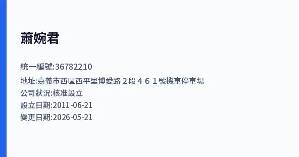 蕭婉君的照片-統編 36782210(嘉義市) 公司登記資料與營業項目詳細圖表