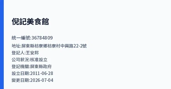 倪記美食館的照片-統編 36784809(屏東縣) 公司登記資料與營業項目詳細圖表