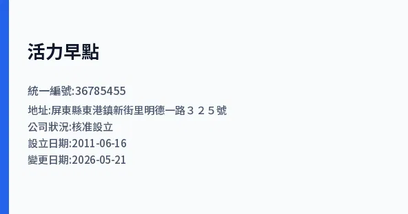 活力早點的照片-統編 36785455(屏東縣) 公司登記資料與營業項目詳細圖表