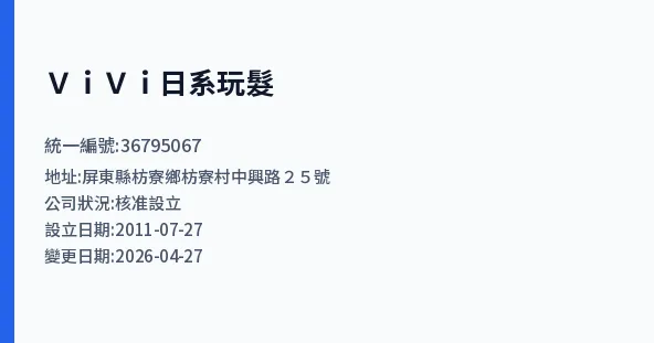 ViVi日系玩髮的照片-統編 36795067(屏東縣) 公司登記資料與營業項目詳細圖表