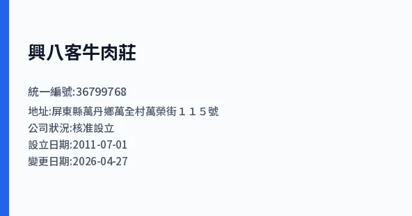 興八客牛肉莊的照片-統編 36799768(屏東縣) 公司登記資料與營業項目詳細圖表