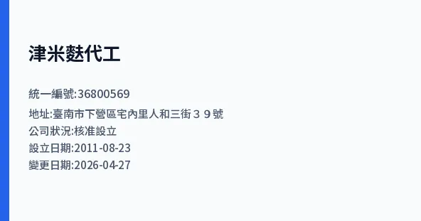 津米麩代工的照片-統編 36800569(臺南市) 公司登記資料與營業項目詳細圖表