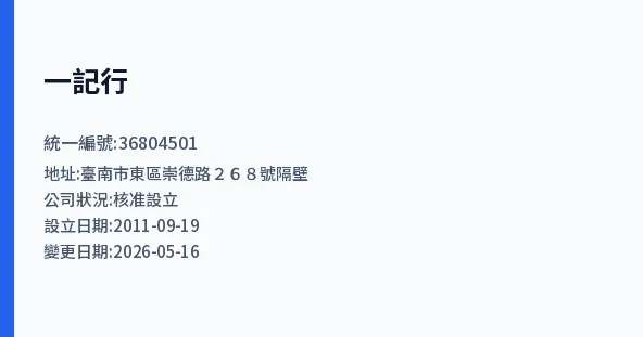 一記行的照片-統編 36804501(臺南市) 公司登記資料與營業項目詳細圖表