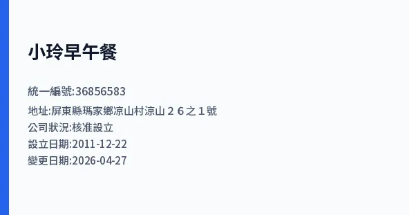 小玲早午餐的照片-統編 36856583(屏東縣) 公司登記資料與營業項目詳細圖表