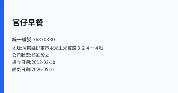 官仔早餐的照片-統編 36870380(屏東縣) 公司登記資料與營業項目詳細圖表