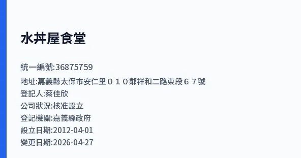 水丼屋食堂的照片-統編 36875759(嘉義縣) 公司登記資料與營業項目詳細圖表