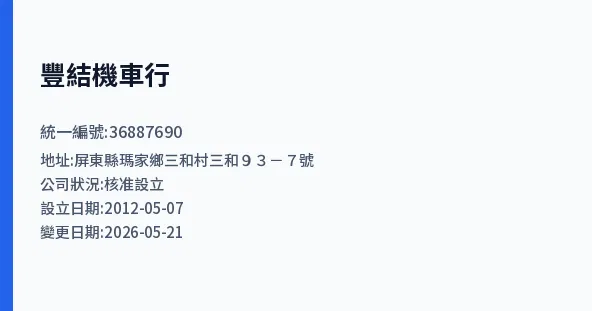豐結機車行的照片-統編 36887690(屏東縣) 公司登記資料與營業項目詳細圖表